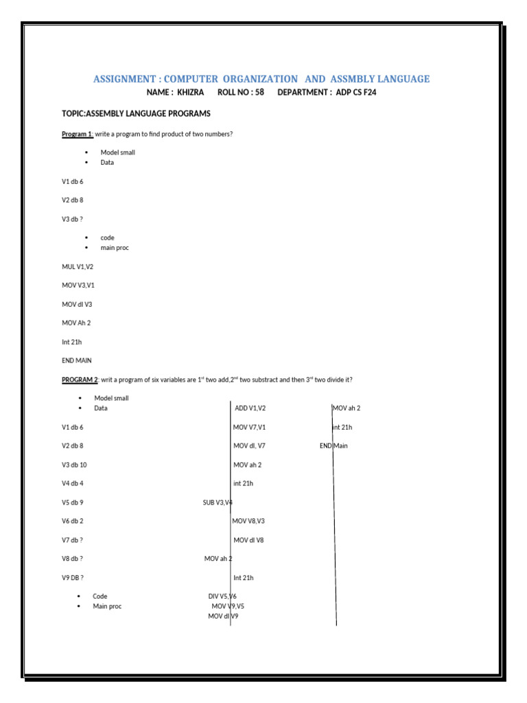 Assembly Lang Assignment | PDF