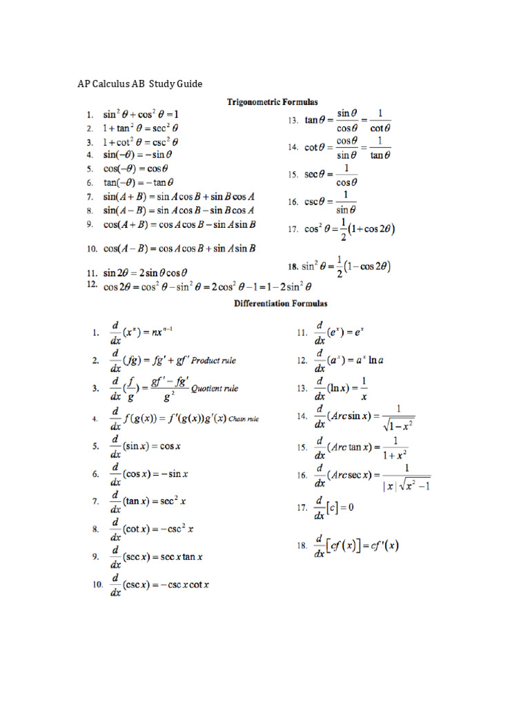 AP Calculus AB FinalStudy Guide | PDF