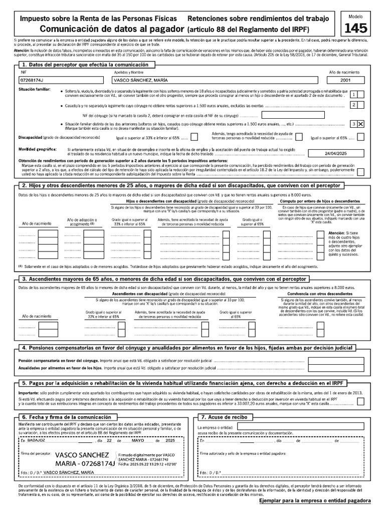 Modelo 145 | PDF