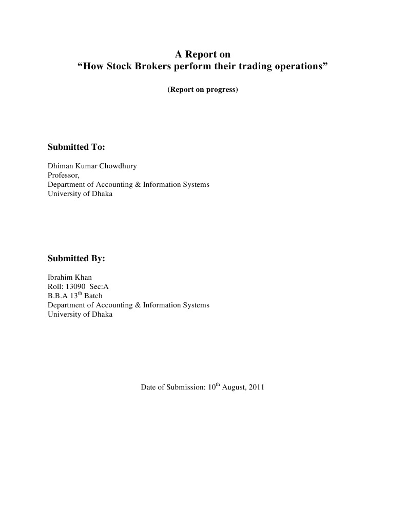 A Report On "How Stock Brokers Perform Their Trading Operations" | PDF ...