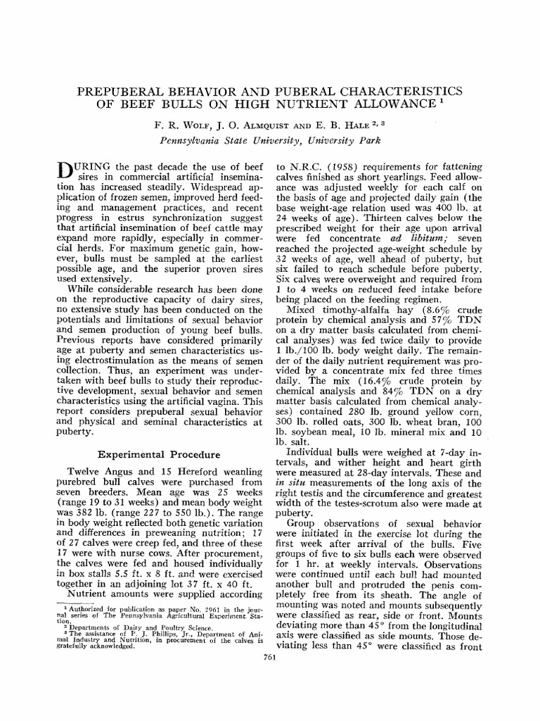 Wolf1965 Prepuberal Behavior and Puberal Characteristics of Beef Bulls ...