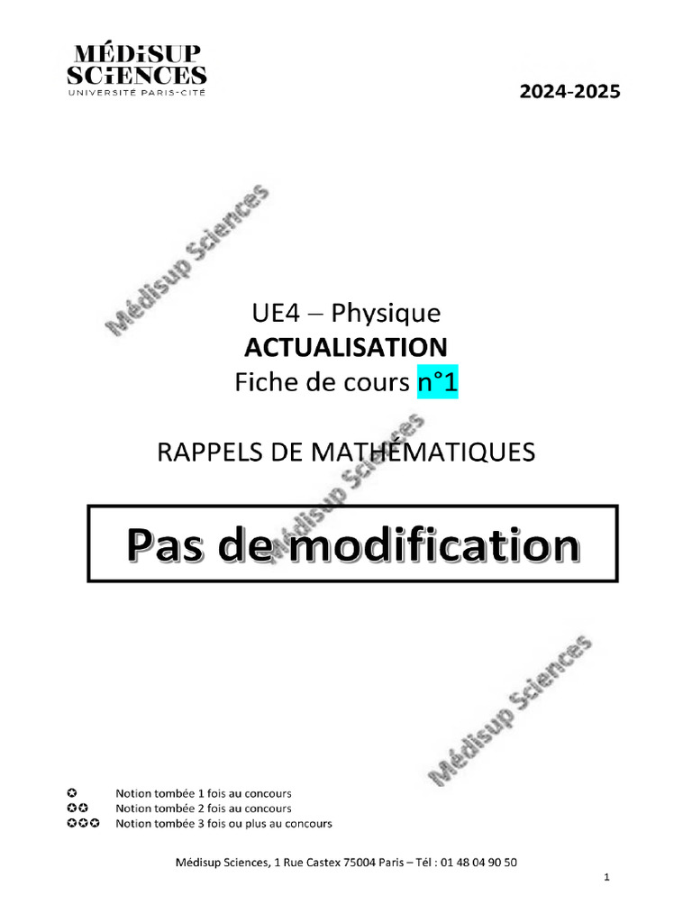 Actualisation fiche 01 - Rappels de mathématiques | PDF