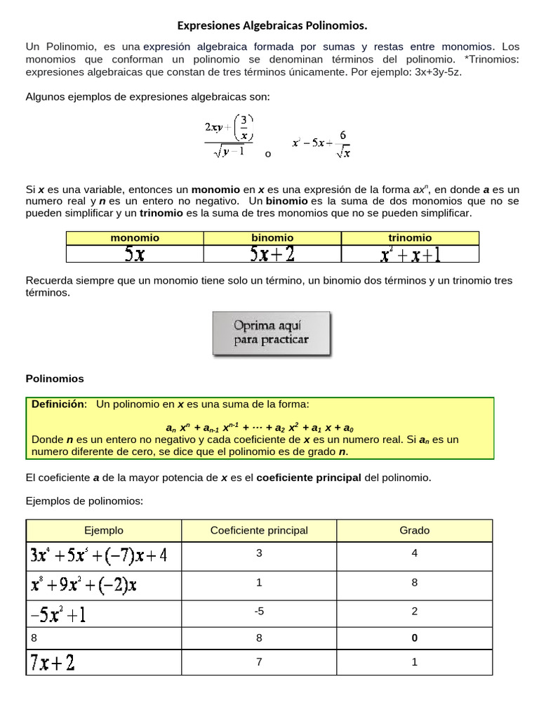 EXP-ALG-POLIN (CLASES VIRTUALES-9NO) | PDF | Polinomio | Análisis matemático