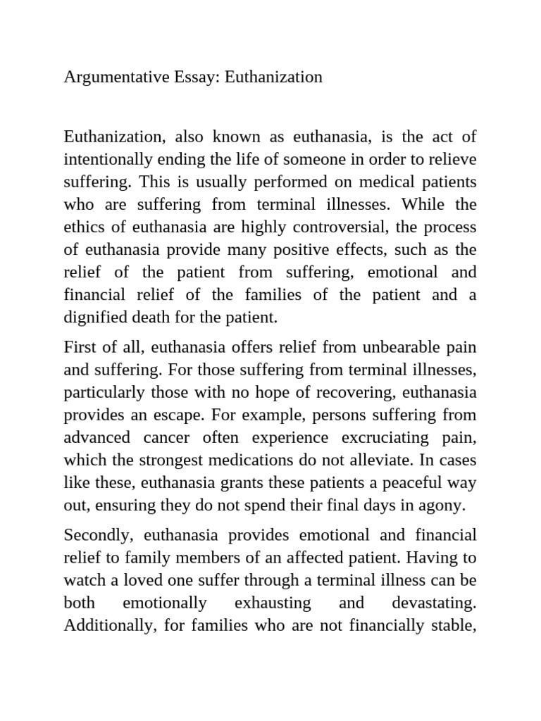 Argumentative Essay - Euthanization | PDF
