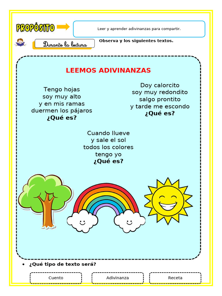 U3 S3 FICHA D1 COM LEEMOS ADIVINANZAS | PDF | Aprendizaje