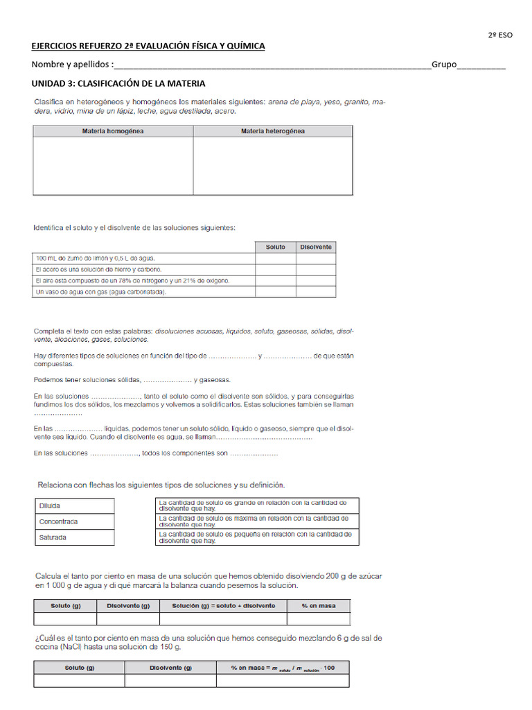 Ejercicios Refuerzo 2evaluacion Fyq | PDF | Átomos | Importar