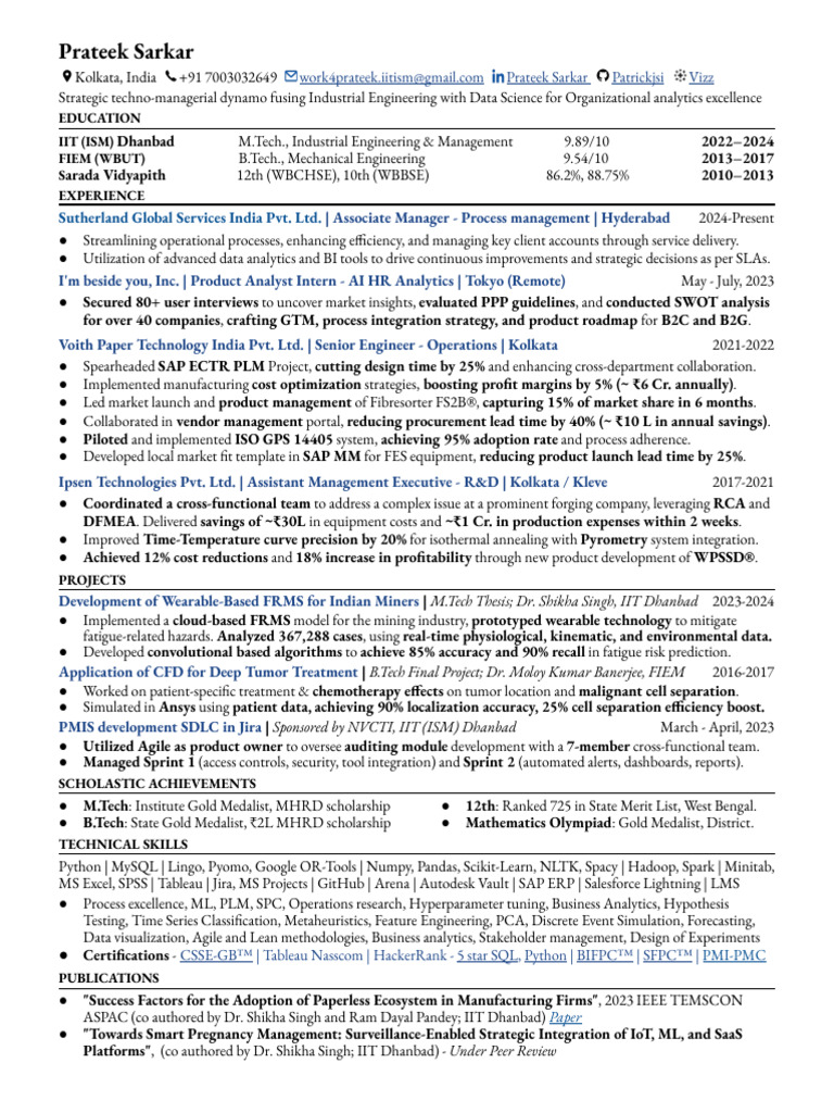 Prateek Sarkar CV IIT Med DS-5 | PDF | Analytics