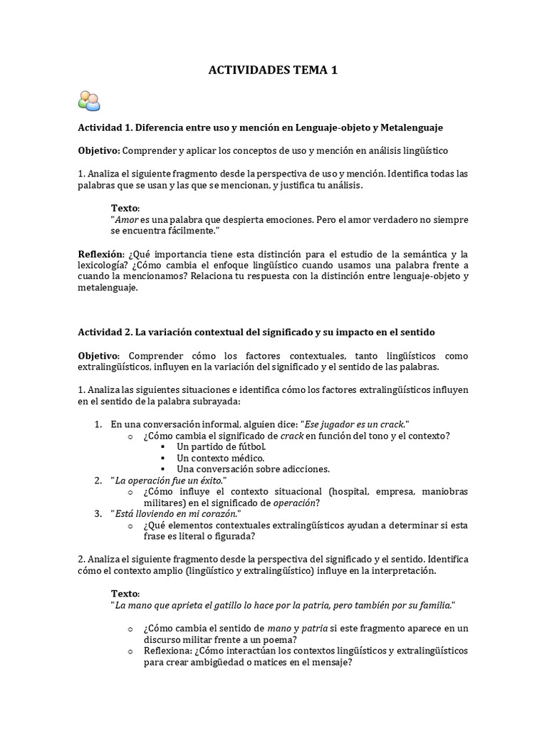 Actividades Tema 1 - 24-25 | PDF | Palabra | Lingüística