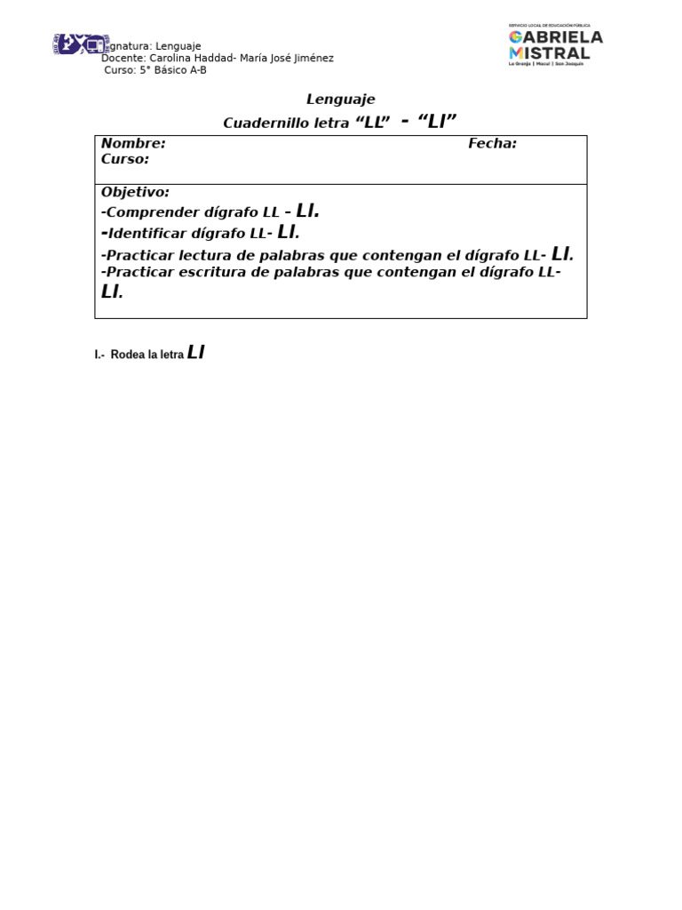 Cuadernillo sobre el dígrafo LL | PDF