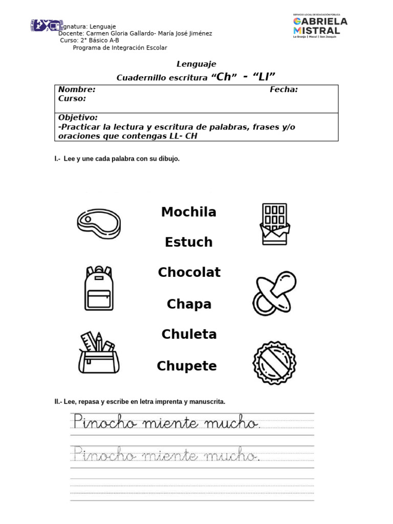 Practico Escritura Letras LL - CH | PDF