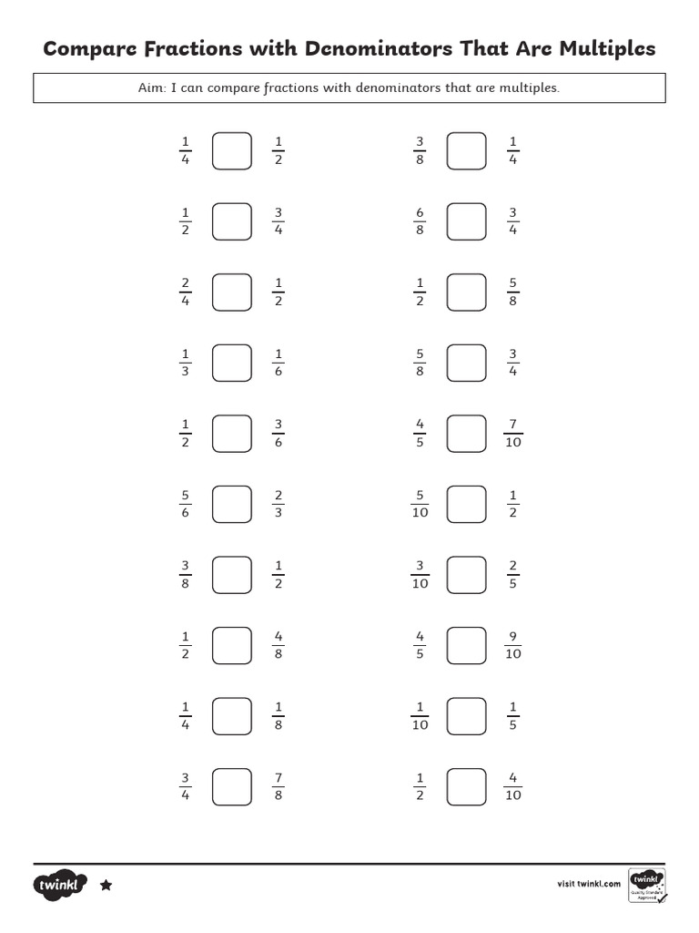 Year 5 Compare Fractions With Denominators That Are Multiples ...