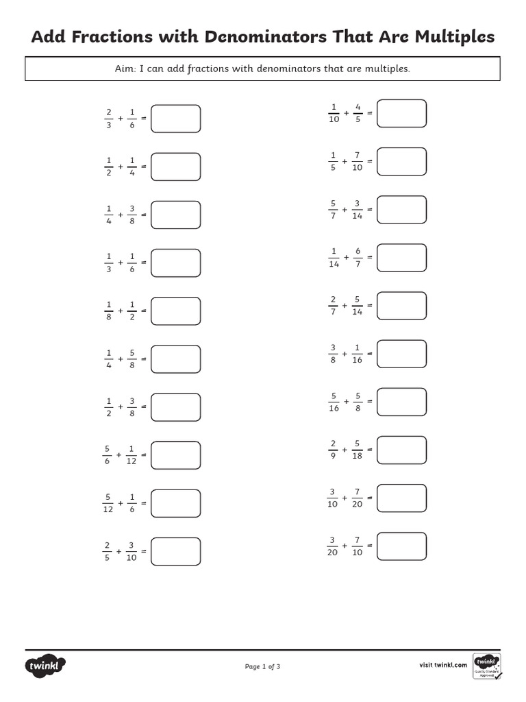 Year 5 Add Fractions With Denominators That Are Multiples ...