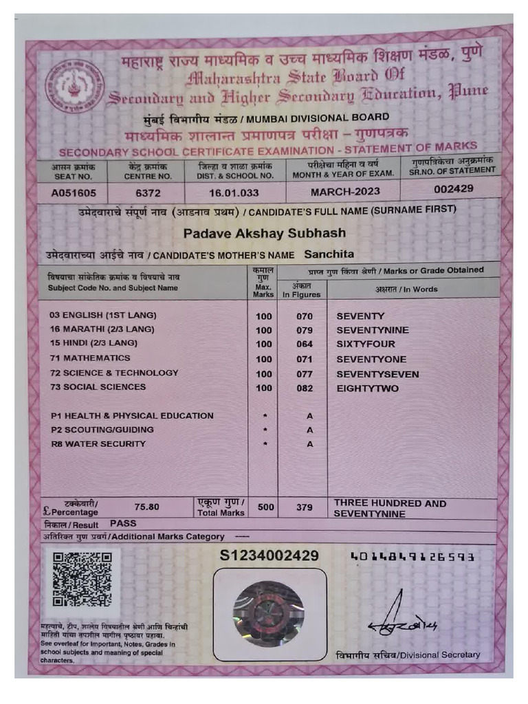 10th Marksheet + Certificate | PDF