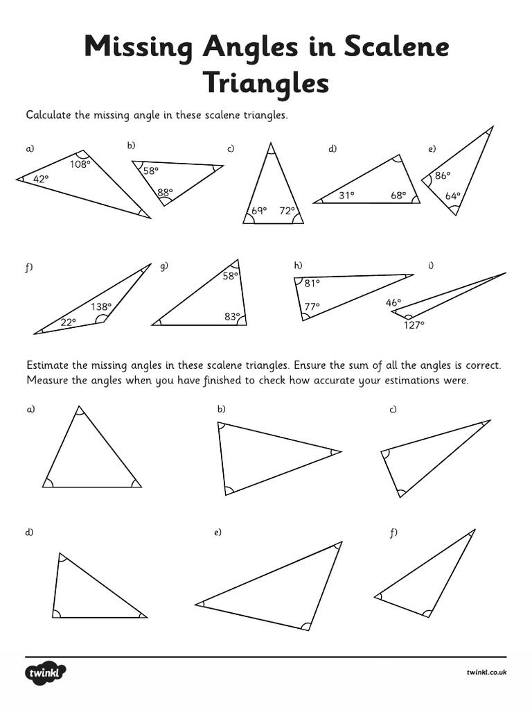 T2 M 1610 Calculating Angles of Scalene Triangles Activity Sheet | PDF