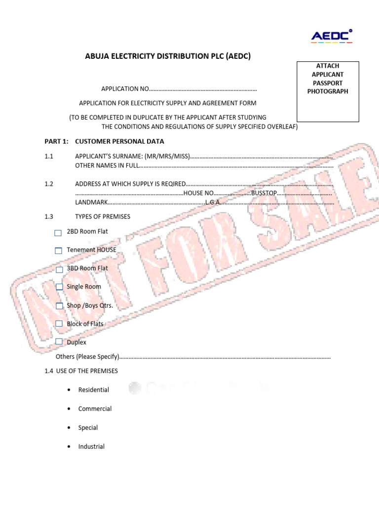 AEDC Electricity Supply Application Form | PDF