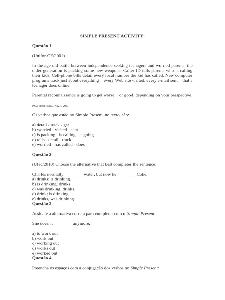 Simple Present Activity | PDF