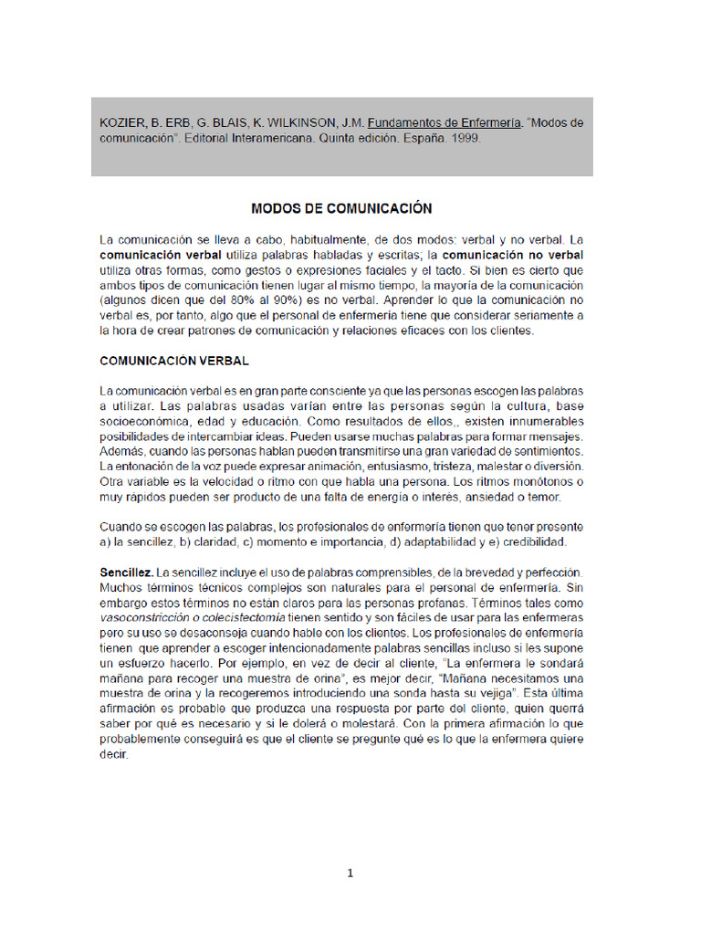Modos de Comunicacion - Kozier | PDF