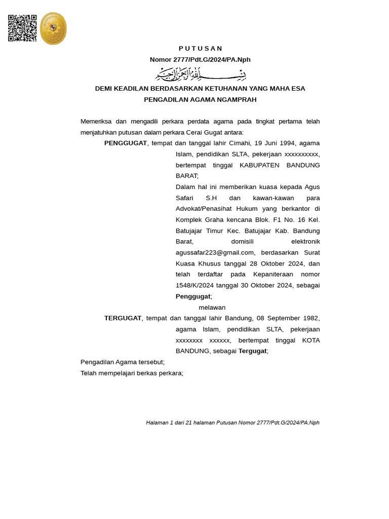 Putusan 2777 PDT.G 2024 Pa - NPH 20250222144228 | PDF