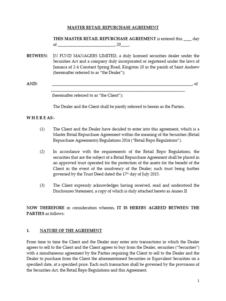 Master Retail Repurchase Agreement | PDF | Repurchase Agreement ...