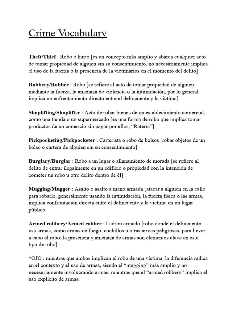 Crime Vocabulary | PDF | Robo | Mala conducta