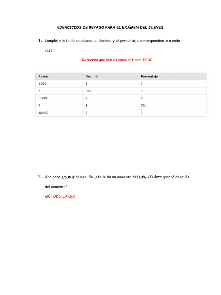 Ejercicios de Repaso para El Exámen Del Jueves | PDF