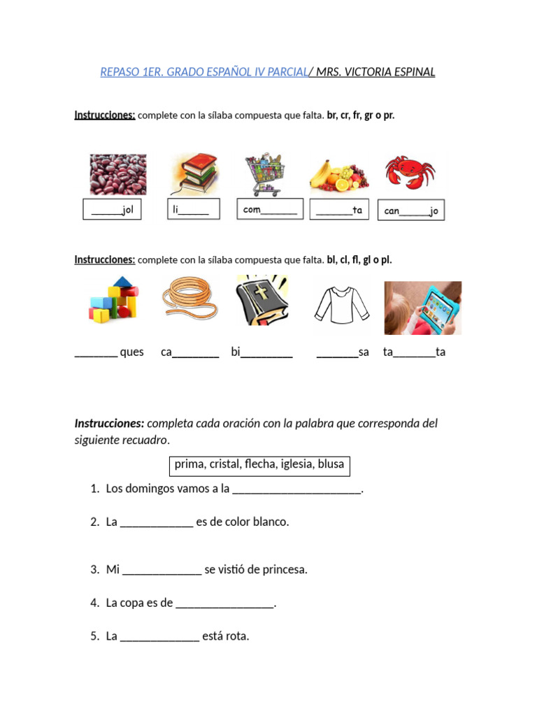 Repaso Español 1er. Grado, Iv Parcial | PDF