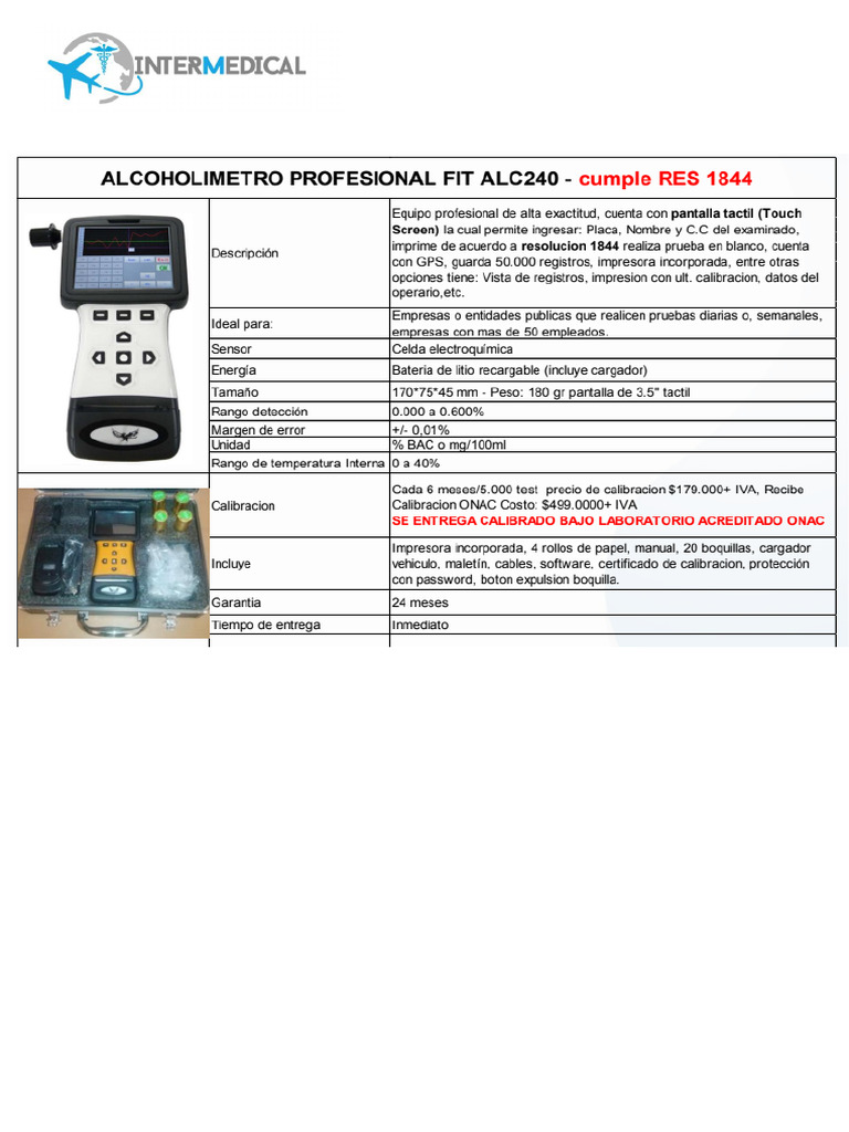 Alcoholimetro Profesional Fit Alc240 | PDF