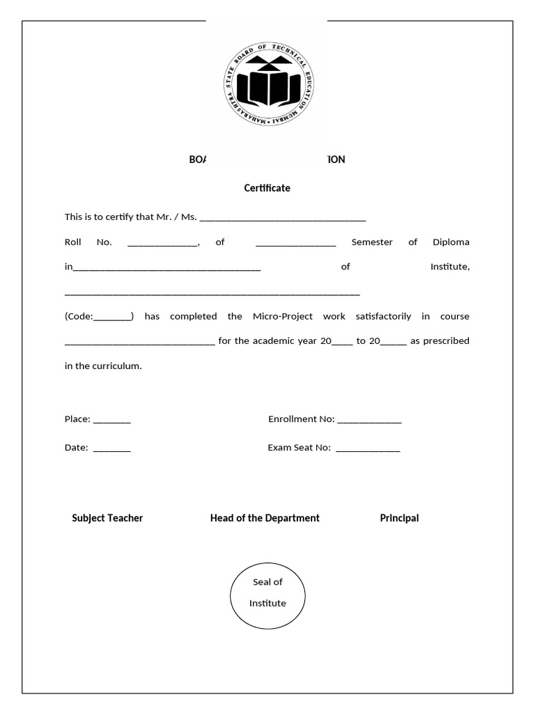 Micro-Project Completion Certificate | PDF