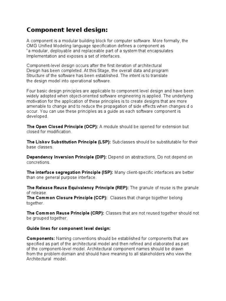 Component Level Design | PDF | Component Based Software Engineering | Class (Computer Programming)