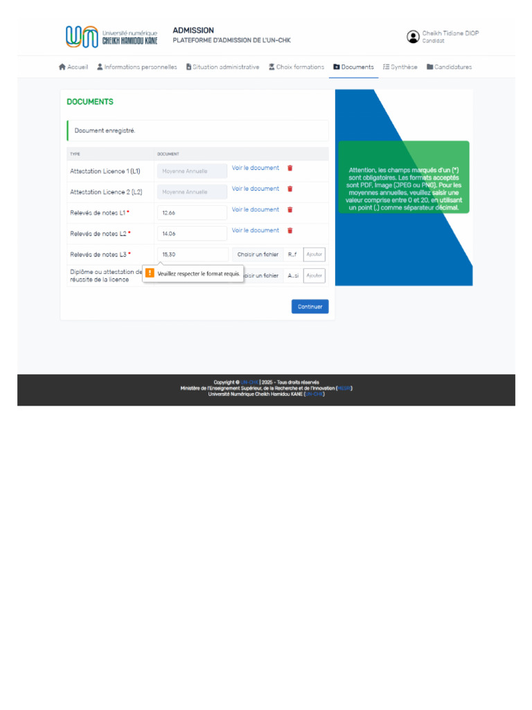 Screencapture Admission Unchk SN Formation Initiale Documents 2025 02 ...