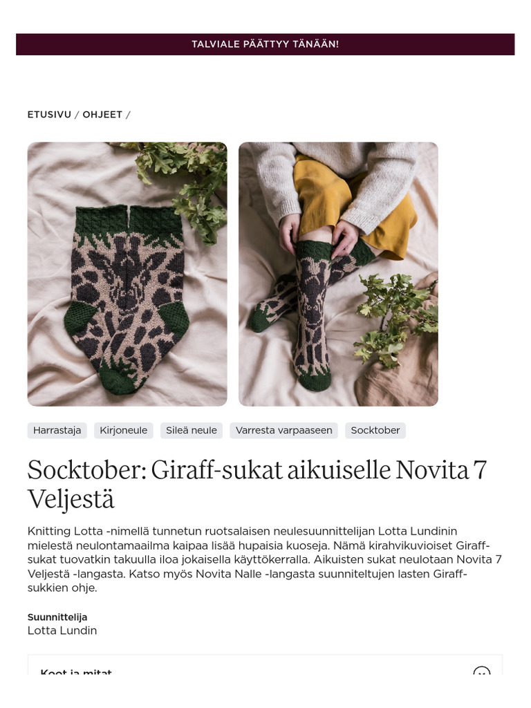Socktober: Giraff-Sukat Aikuiselle Novita 7 Veljestä | PDF