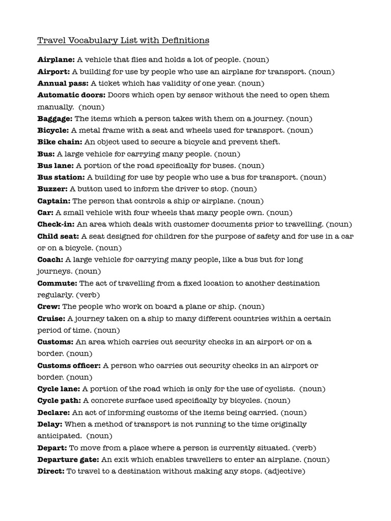 ***Travel Vocabulary English Lesson | PDF | Bus | Transport