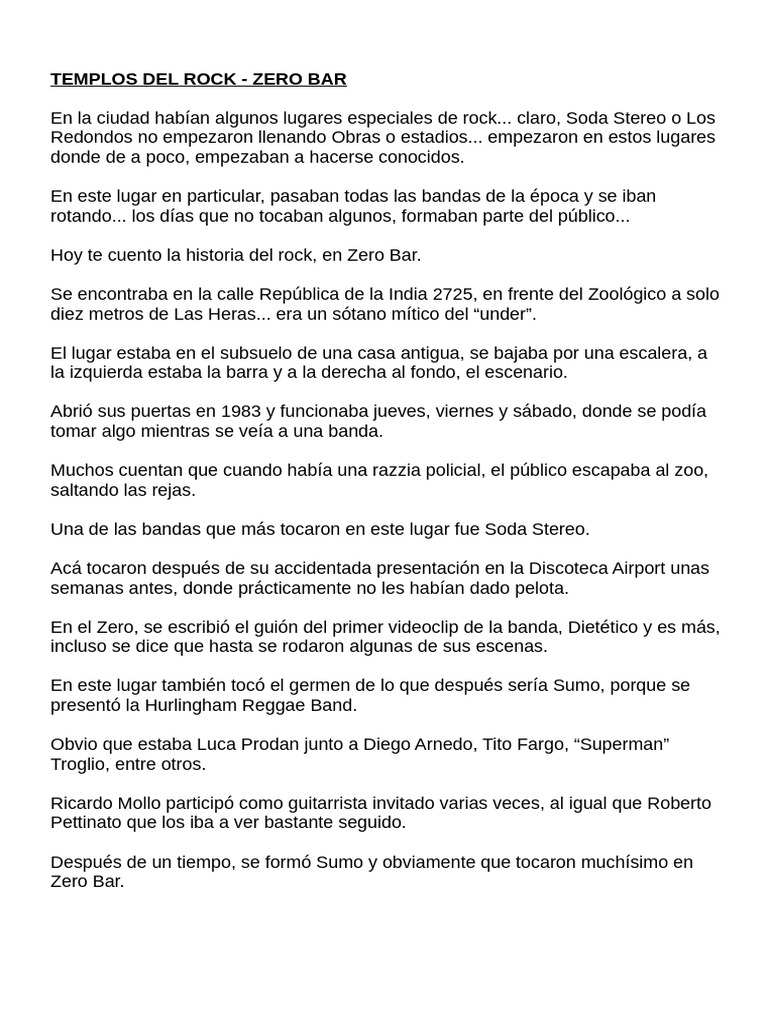 Historia del Rock en Zero Bar | PDF | Grupos de música rock | Grupos ...