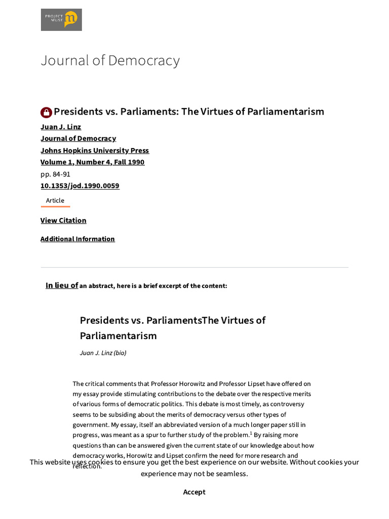 Project MUSE - Presidents vs. Parliaments_ The Virtues of ...