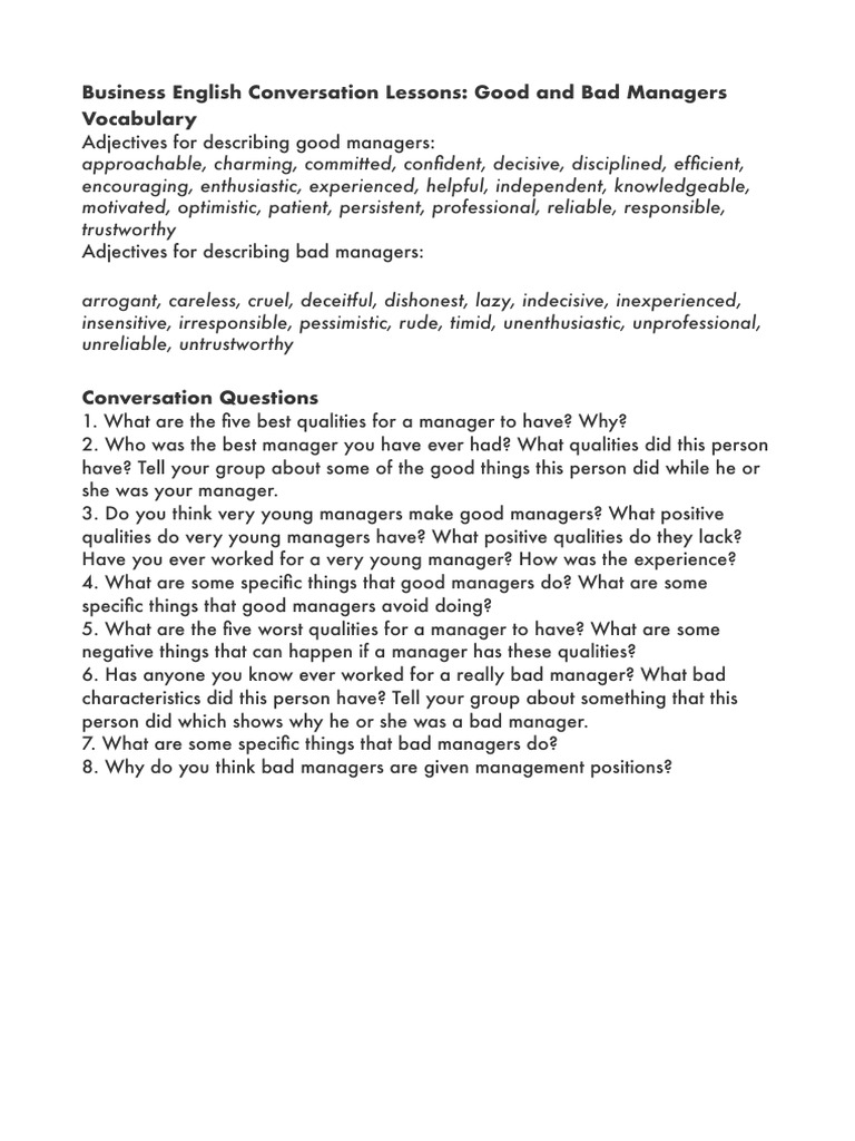 ++Business English Conversation Lessons: Good and Bad Managers ...
