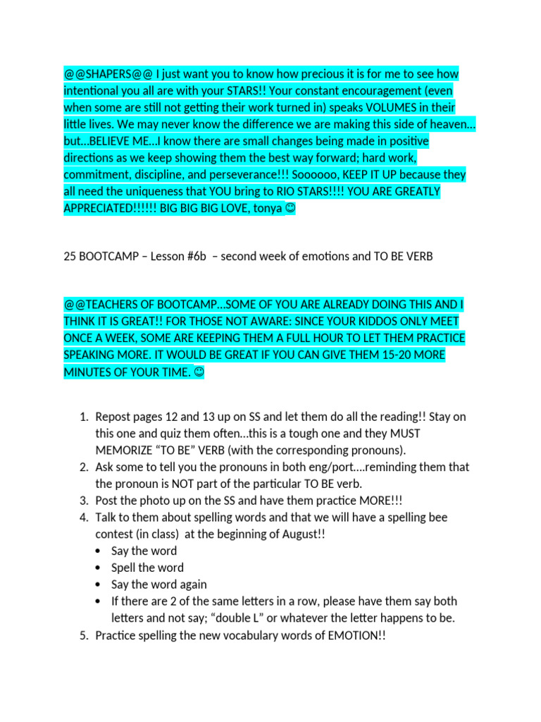 25 Bootcamp Lesson Plan #6b Emotions and Verb TO BE | PDF