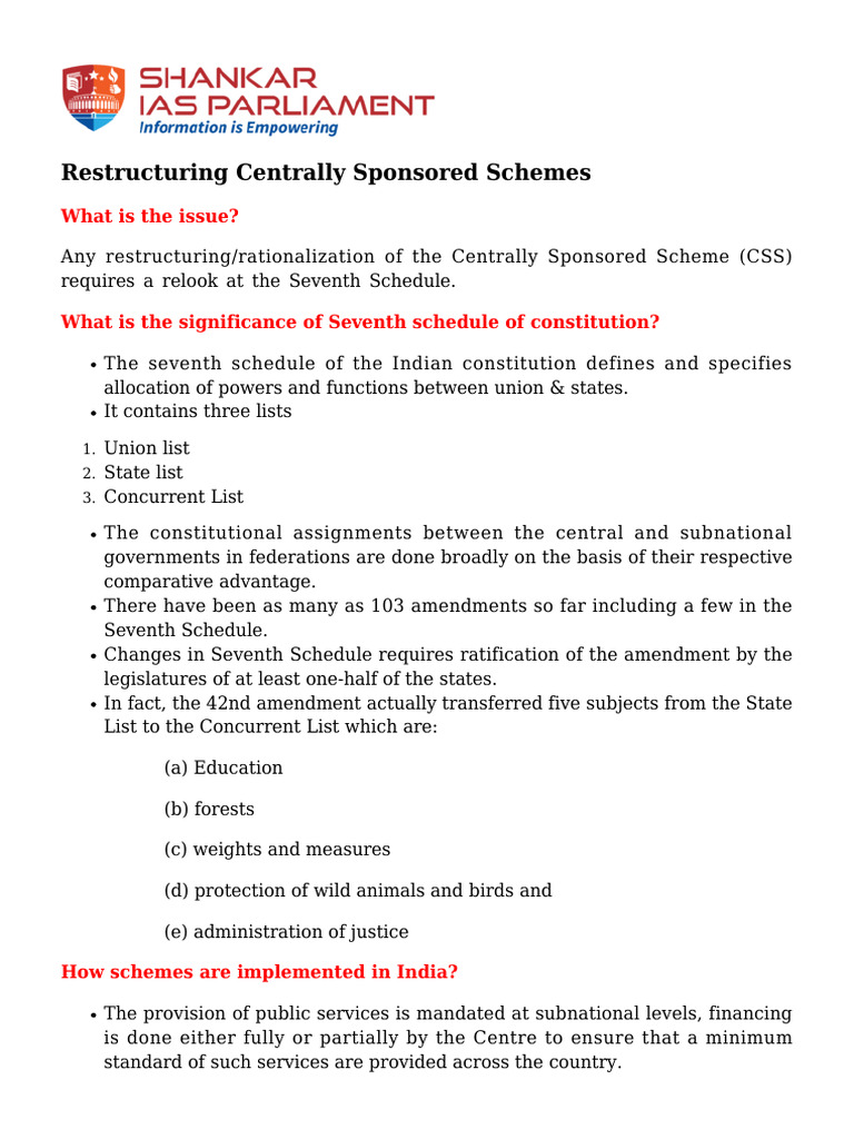 Restructuring Centrally Sponsored Schemes | PDF | Expense | Government
