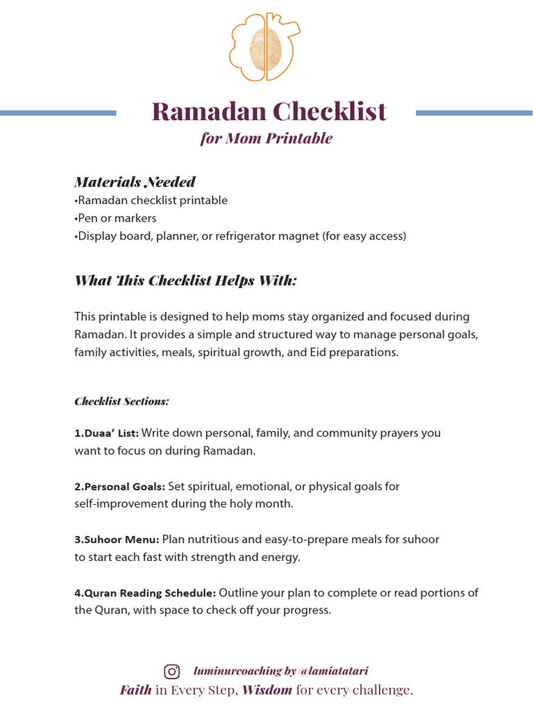 Ramadan Checklist For Mom Printable | PDF | Ramadan