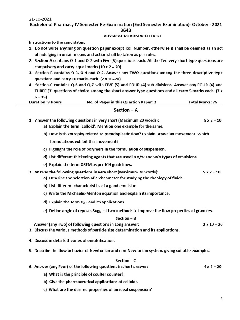 Physical Pharmaceutics-II | PDF | Emulsion | Applied And Interdisciplinary Physics