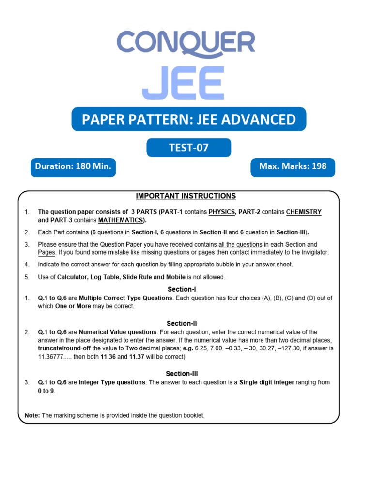 Test-07 (Jee Advanced) Paper - 22042025 | PDF | Dielectric | Permittivity