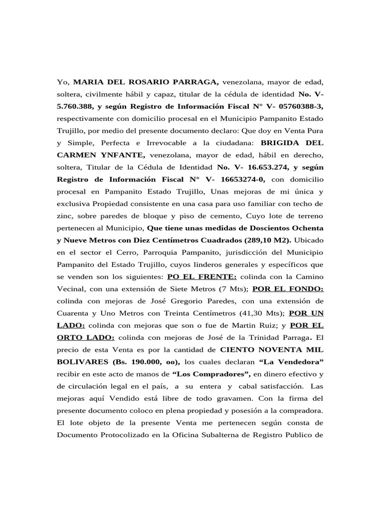 Venta REGISTRO MARIA A BRIGIDA | PDF