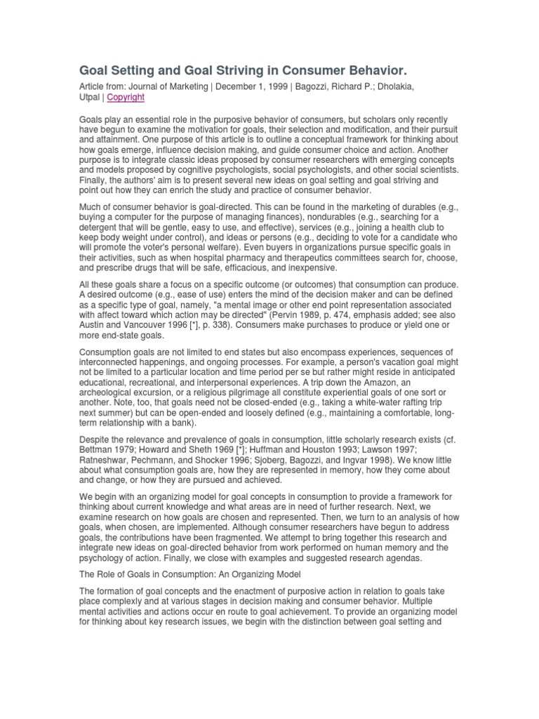 Goal Setting and Goal Striving in Consumer Behavior | PDF | Goal ...