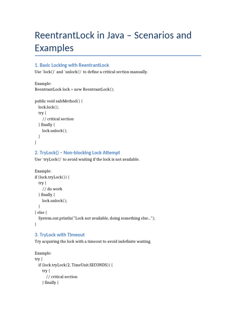 ReentrantLock Scenarios and Examples | PDF