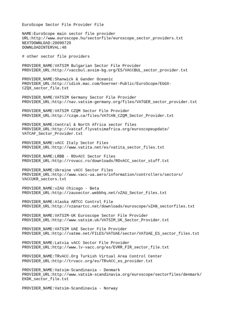 EuroScope Sector File Providers List | PDF | Aviation Safety | Air ...