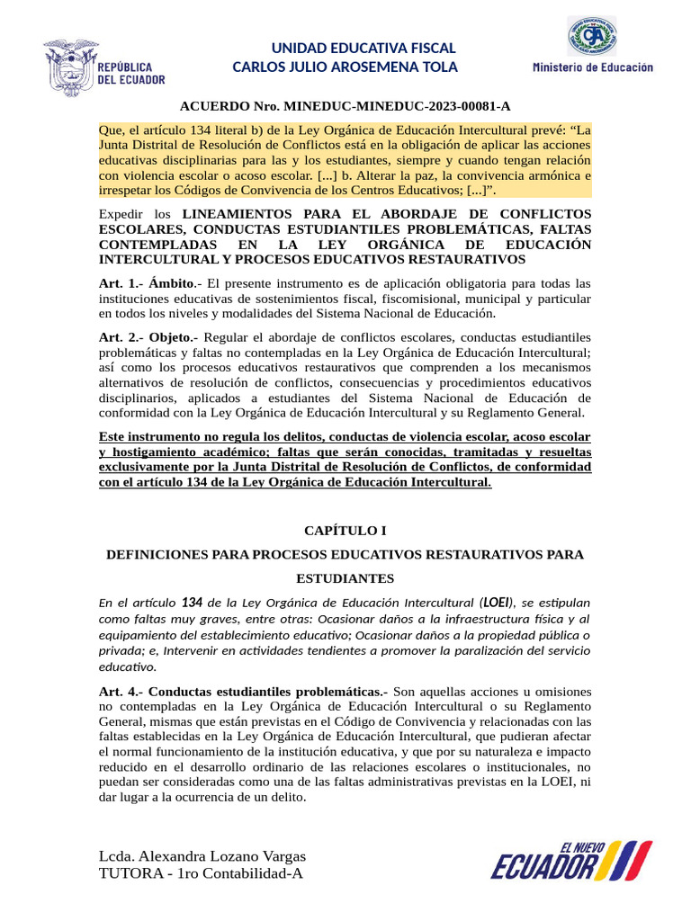 Acuerdo Mineduc 0081 | PDF | Salón de clases