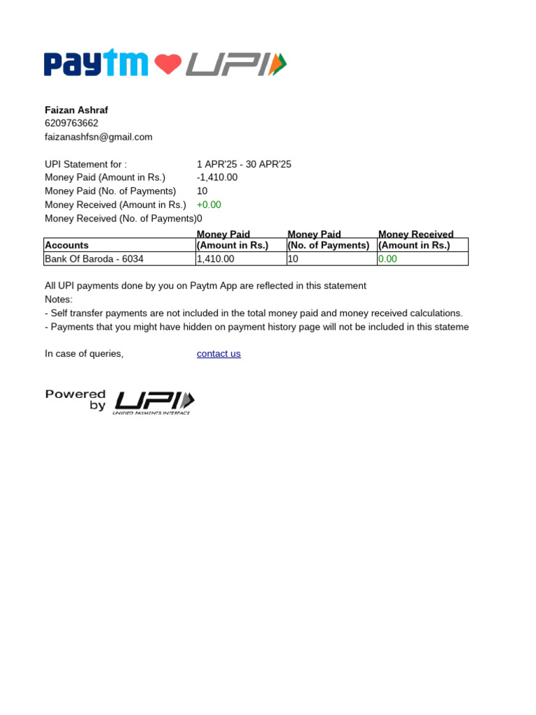 Paytm UPI Statement April 2025 | PDF