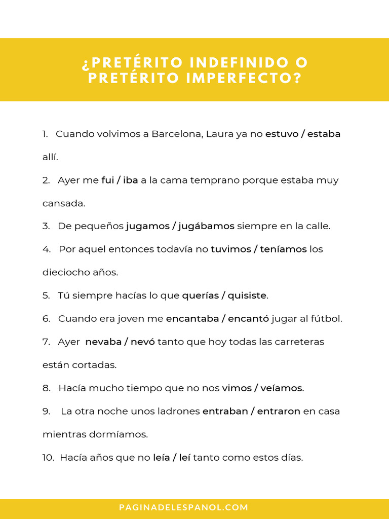 ¿Preterito Indefinido o Preterito Imperfecto | PDF