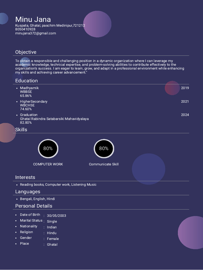Resume of Minu Jana - Computer Skills | PDF