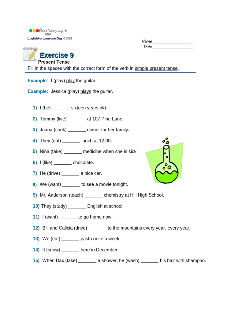 Present Tense Exercise 9 | PDF