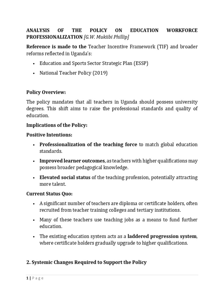 Implemetation Framework For Educational Workforce Professionalization | PDF | Teachers | Teacher ...